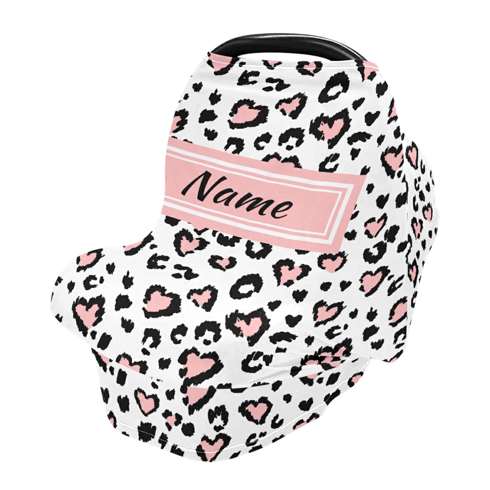 Custom Leopard Pink Heart Baby Car Seat Cover Personalized Your Name Nursing Covers Breastfeeding Scarf Infant Carseat Canopy for Mom Baby Gift