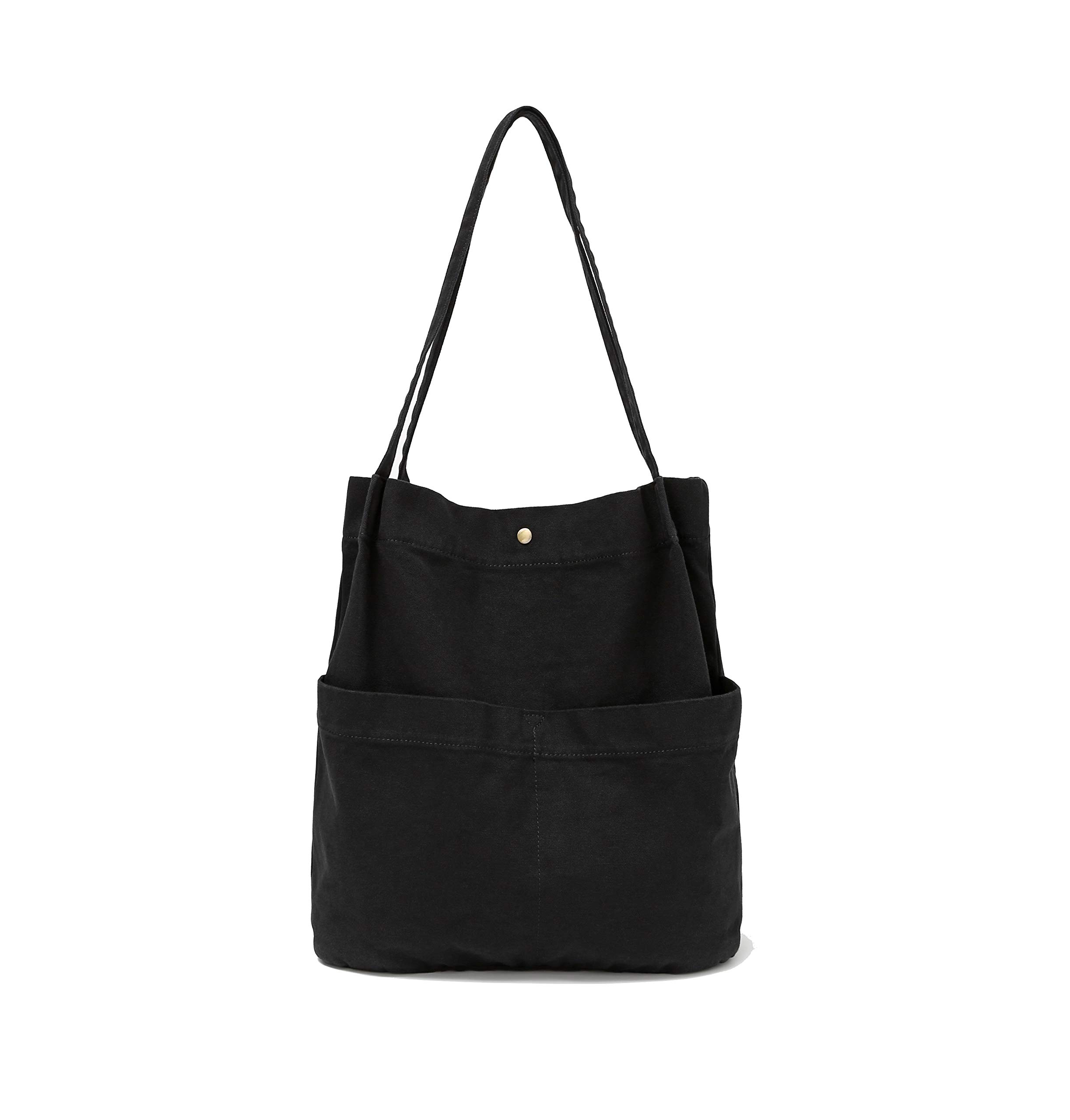 Jeelow Washed Canvas Market Tote Handbag Shoulder Bucket Bag Purse With Pockets For Men & Women