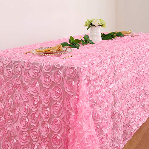 Baby Shower Tablecloth 50x102 Inches Pink Tablecloth Rectangle Satin Overlay Rosette Tablecloth 3D Floral Tablecloth for Wedding Party Event