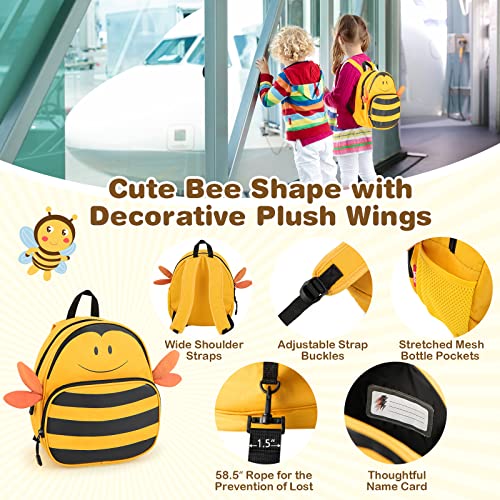 BABY JOY 2PC Kids Luggage Set, 4 in 1 Toddler 18β Ride-on & Carry-on Hardshell Suitcase with Wheels, Anti-Lose Rope, 12β Backpack Set, Lightweight Travel Rolling Trolley for Boys Girls (Cute Bee)