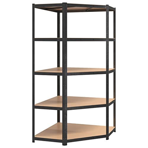 vidaXL 5-Layer Heavy-Duty Corner Shelf Home Indoor Warehouse Workshop Storage Shelf Industrial Shelving Rack Unit Gray Steel and Engineered Wood