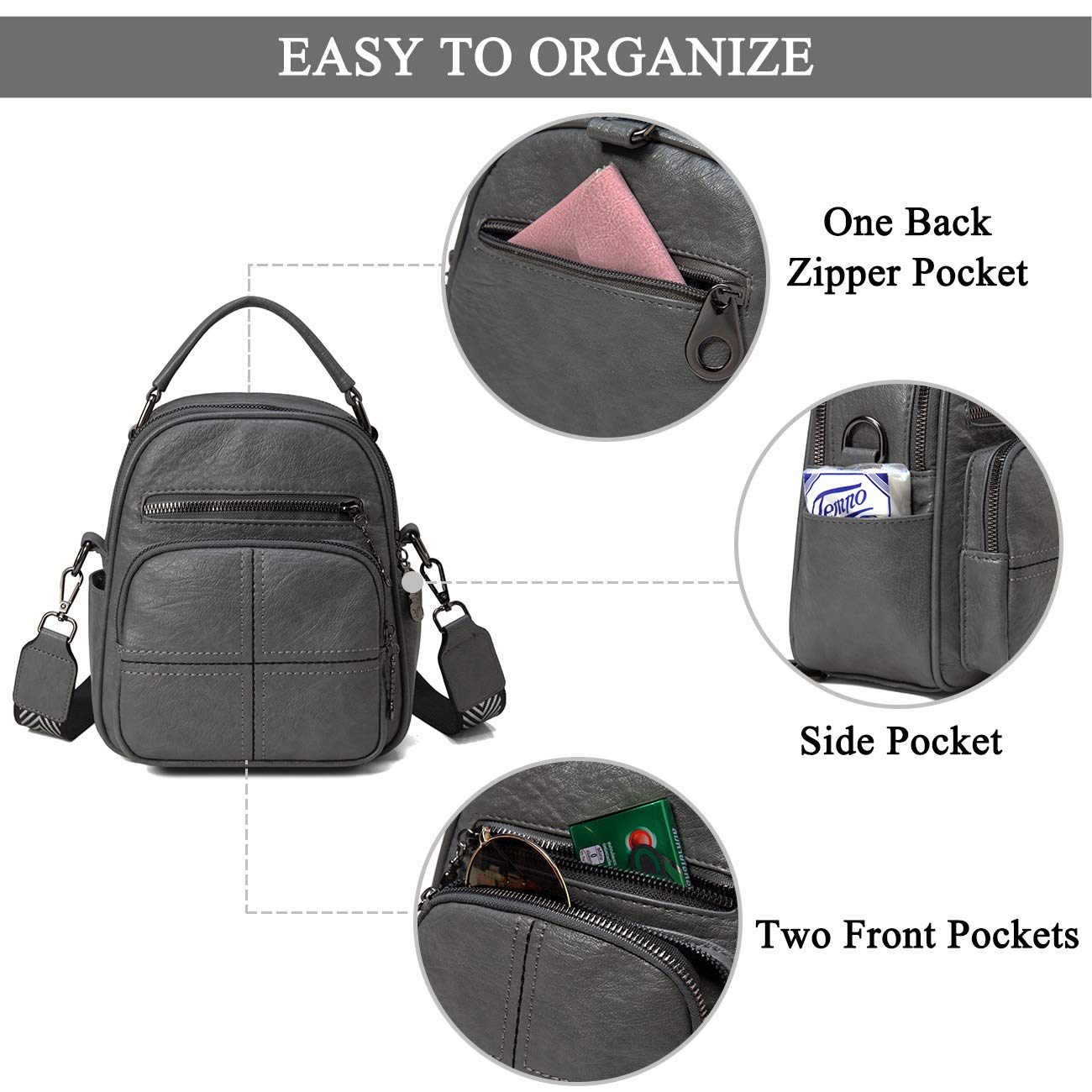 Kasqo Mini Backpack Purse for Women, Square Small Convertible PU Leather Backpack Fashion Shoulder Bag for Ladies -Brown