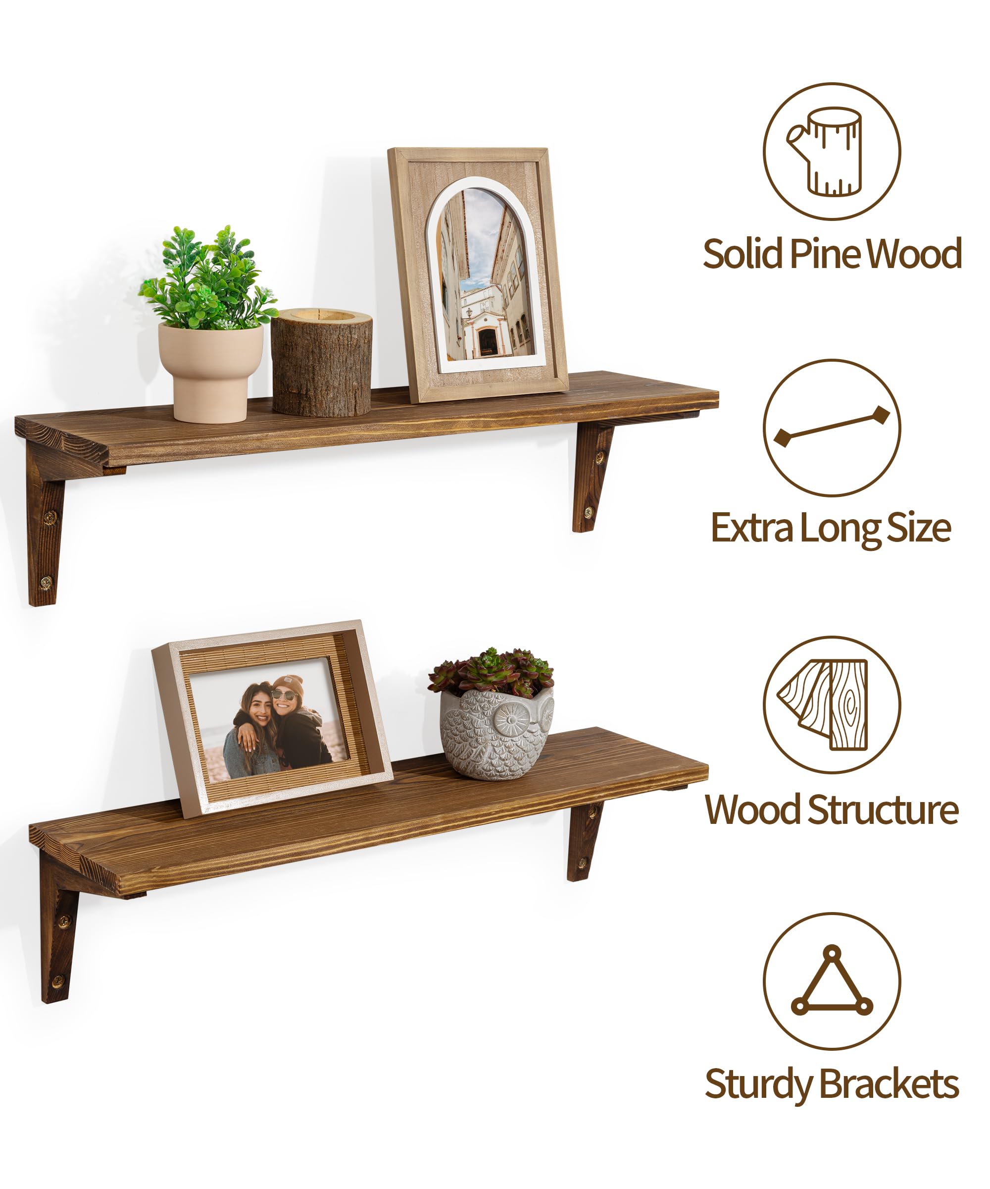 Godimerhea Floating Shelves for Wall, 24 Inch Rustic Bathroom Shelves Wall Mount Kitchen Storage Organizer for Laundry Bedroom Living Room, Brown