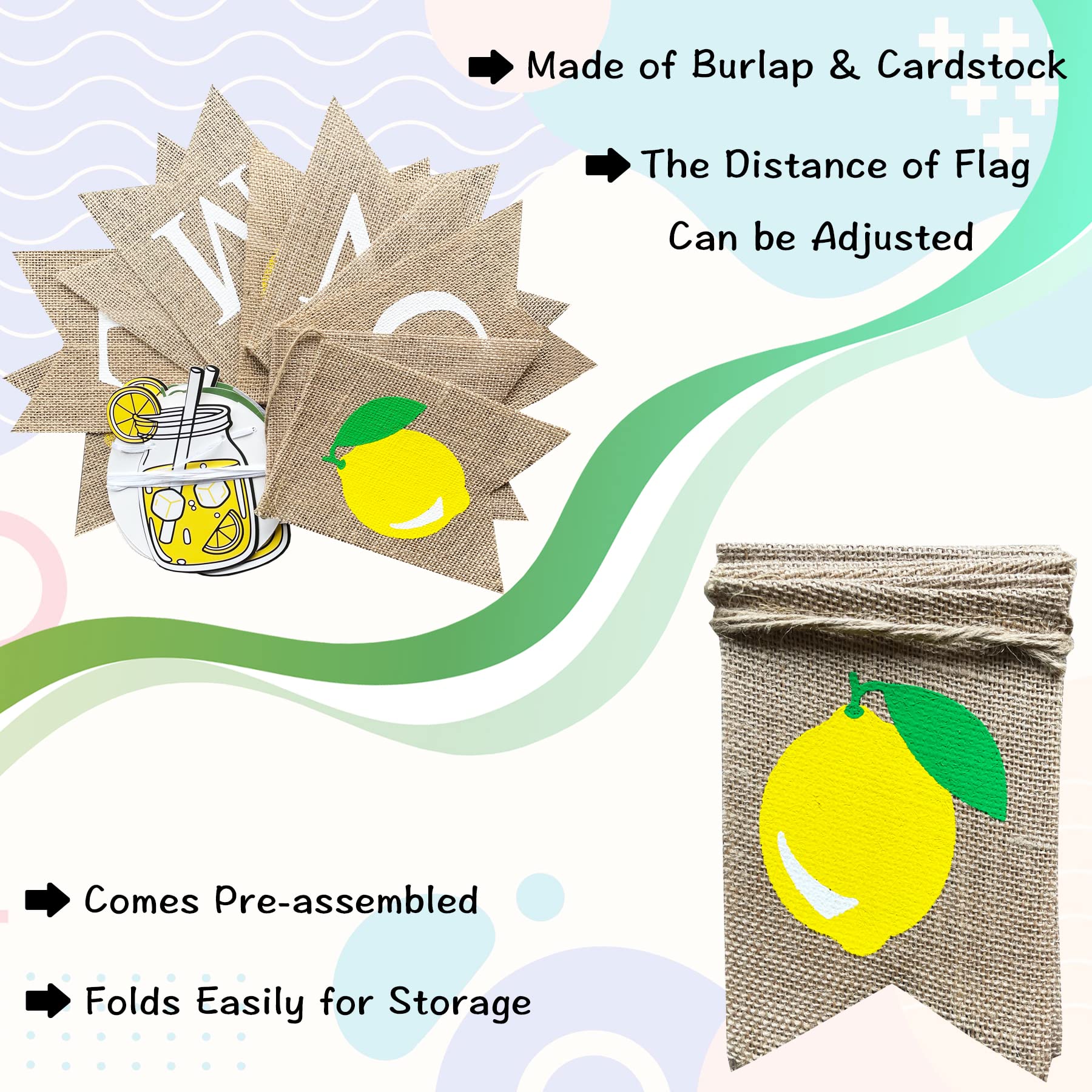 VILIFEVER Burlap Lemonade Banner for Lemonade Stand Decorations, Lemon Garland Summer Lemon Party Decorations Lemonade Themed Bridal Shower Birthday Party Supplies Lemon Decor