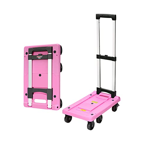 Collapsible Trolley, Aluminum Folding Cart with Wheels,Platform Truck Compact Flatbed Cart for Warehouse, Restaurant, Shops Factories and Home,Pink