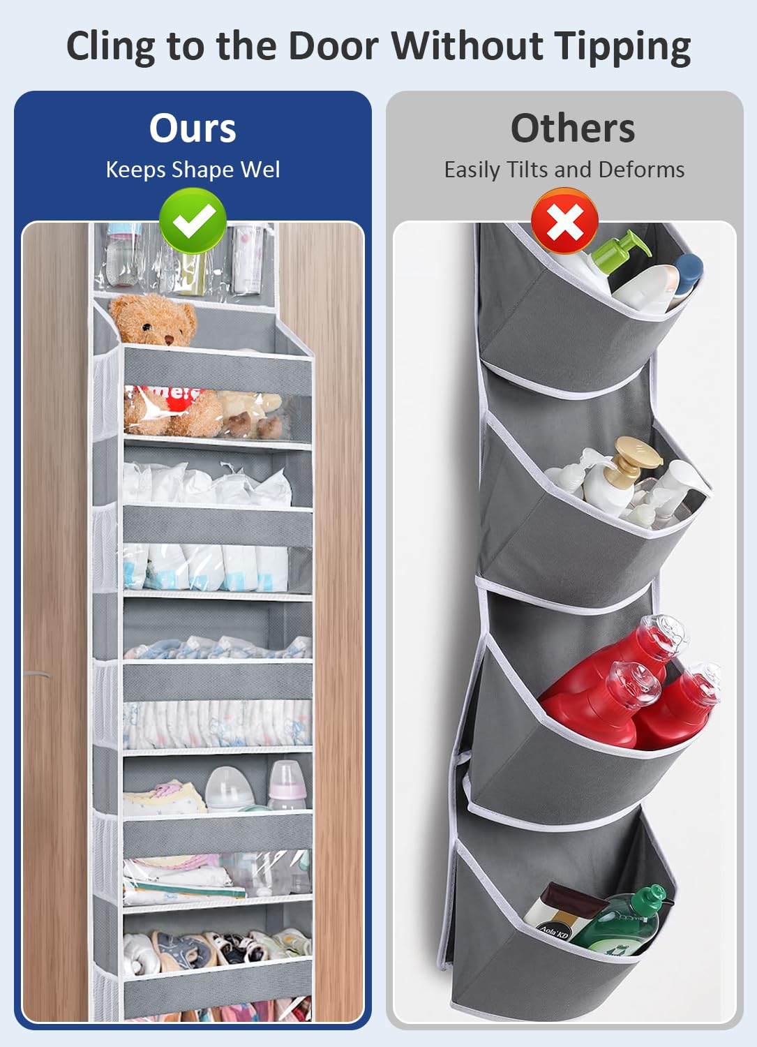 BLOROOM Over the Door Organizer Hanging Storage with 3 clear slip pockets and 5 Large Pockets 10 Side Pockets Closet Door Organizer Heavy Duty Baby Organization for Bathroom,Pantry,Bedroom,Nursery