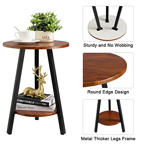 Hadulcet Round Side Table,Accent Table Small End Table for Living Room Bedroom Office Balcony Small Space, Chestnut