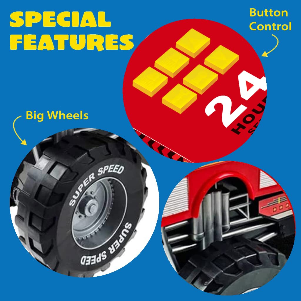 Liberty Imports Motorized Mighty Monster Truck Toy Kids, Electric Motor Vehicle with Big Wheels, Button Action, Sounds and Flashing Lights (Fire Engine)