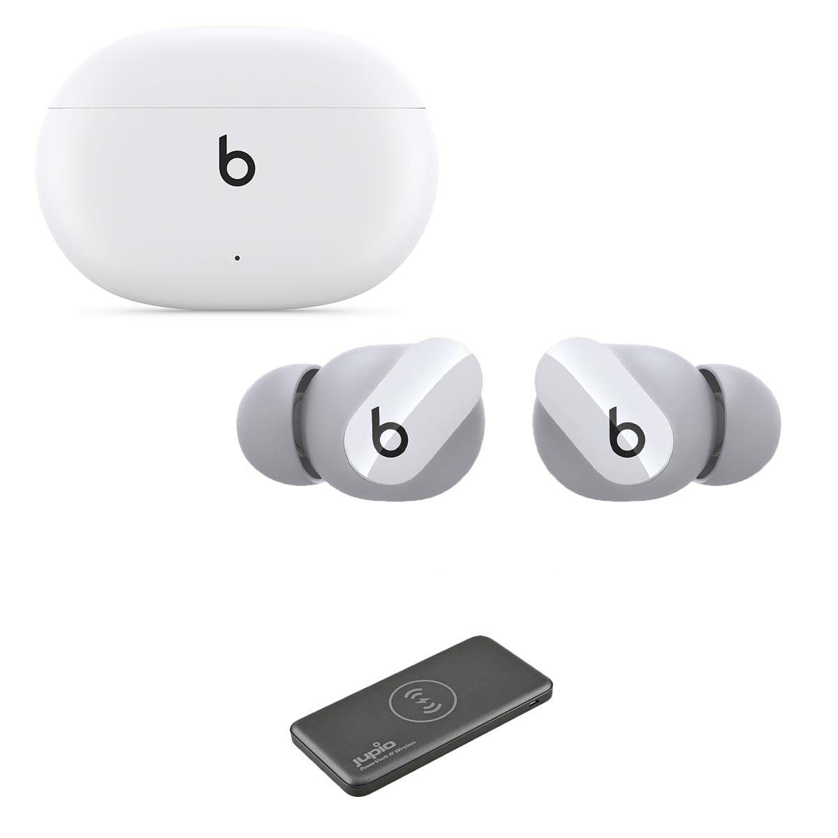 Beats by Dr. Dre Studio Buds True Wireless Noise-Canceling in-Ear Earphones, White with Powervault III 10000mAh Wireless Charger