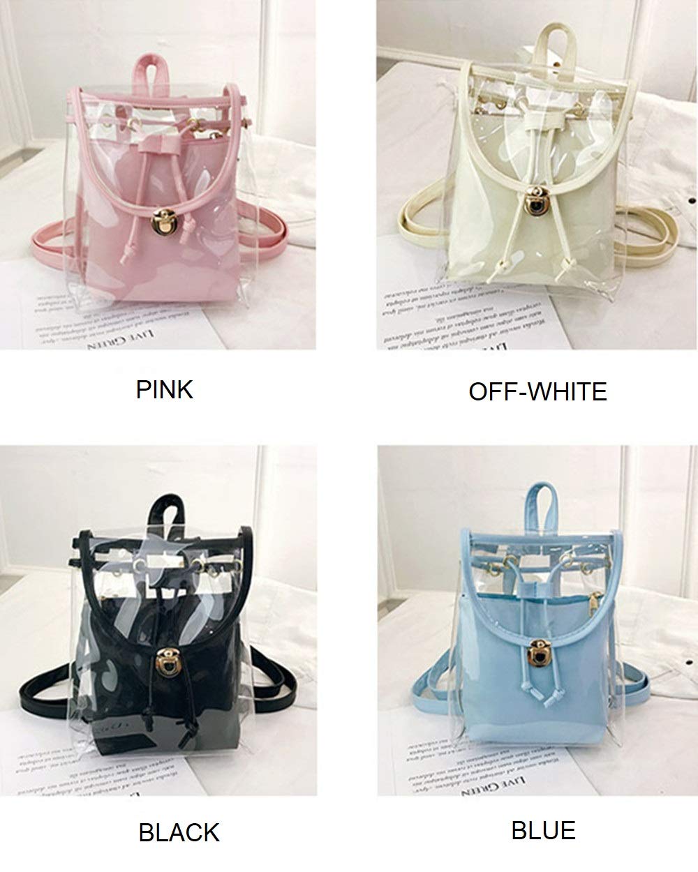 Mini Clear Backpack with Removable Pouch Transparent PVC Shoulder Bag Handbag, Blue, Small