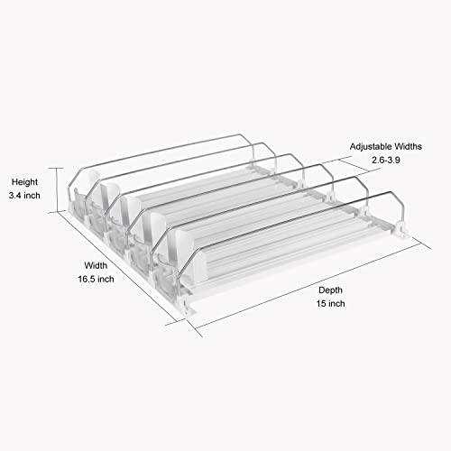 Drink Organizer for Fridge Refrigerator Soda Can Organizer, Self-Pushing Bottle Can Dispenser Beverage Storage for Pantry/Vending Machine (5, 15 Inch (White))