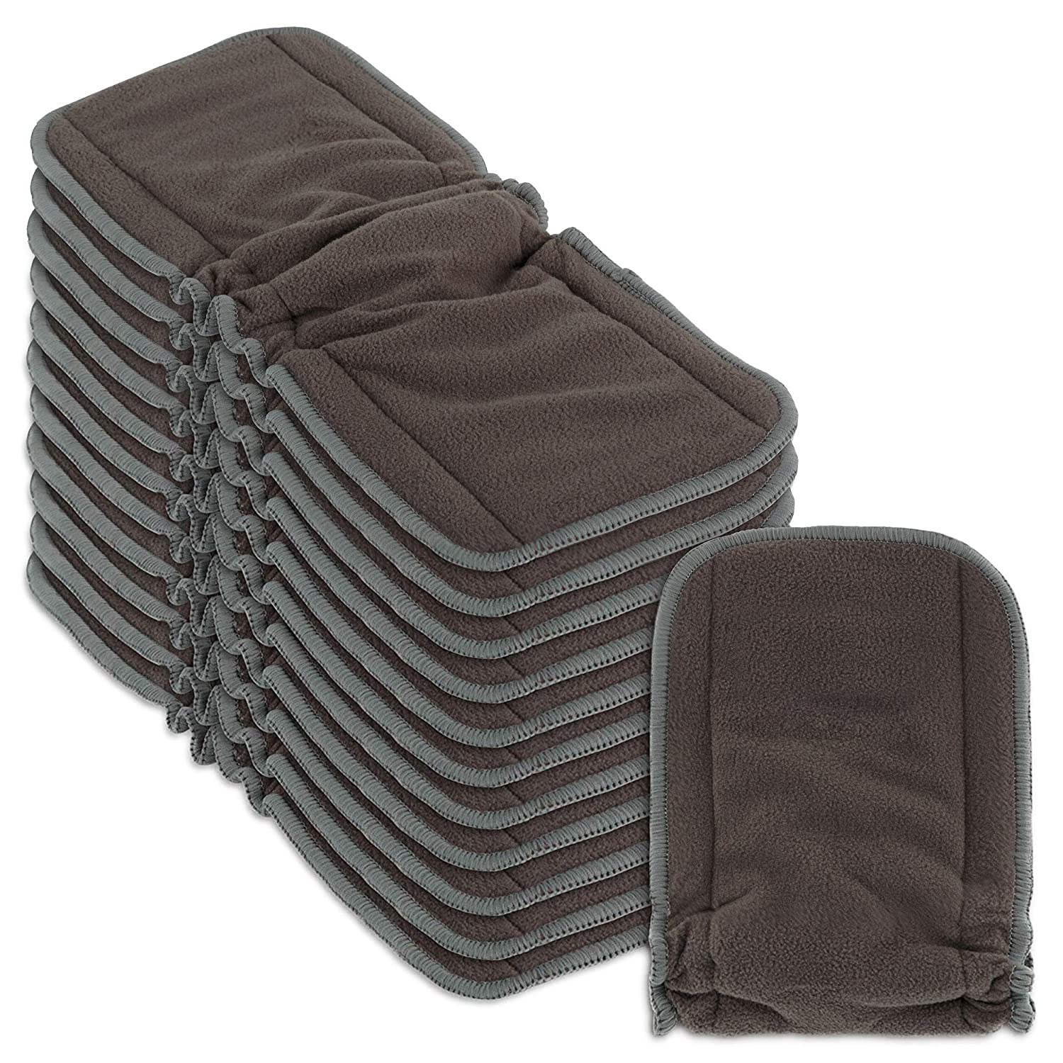 Naturally Nature Cloth Diaper Inserts, 4 Layer Rayon Fleece, Pack of 12, Resuable, Washable Inserts for Cloth Diapers, Gussets Gray Color