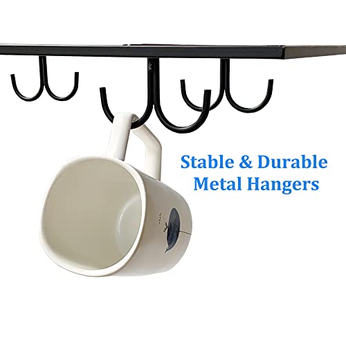 Drstarful Under Cabinet Hooks for Mugs, 16 in 1 Large Coffee Bar Mug Rack, Under Shelf Durable Metal Mug Hanger Holder for Coffee Cup Display, Hanging & Drying, Easy to Mount, Screws Included