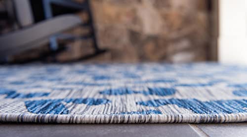 Rugs.com Outdoor Safari Collection Rug – 4' x 6' Blue Flatweave Rug Perfect for Entryways, Kitchens, Breakfast Nooks, Accent Pieces