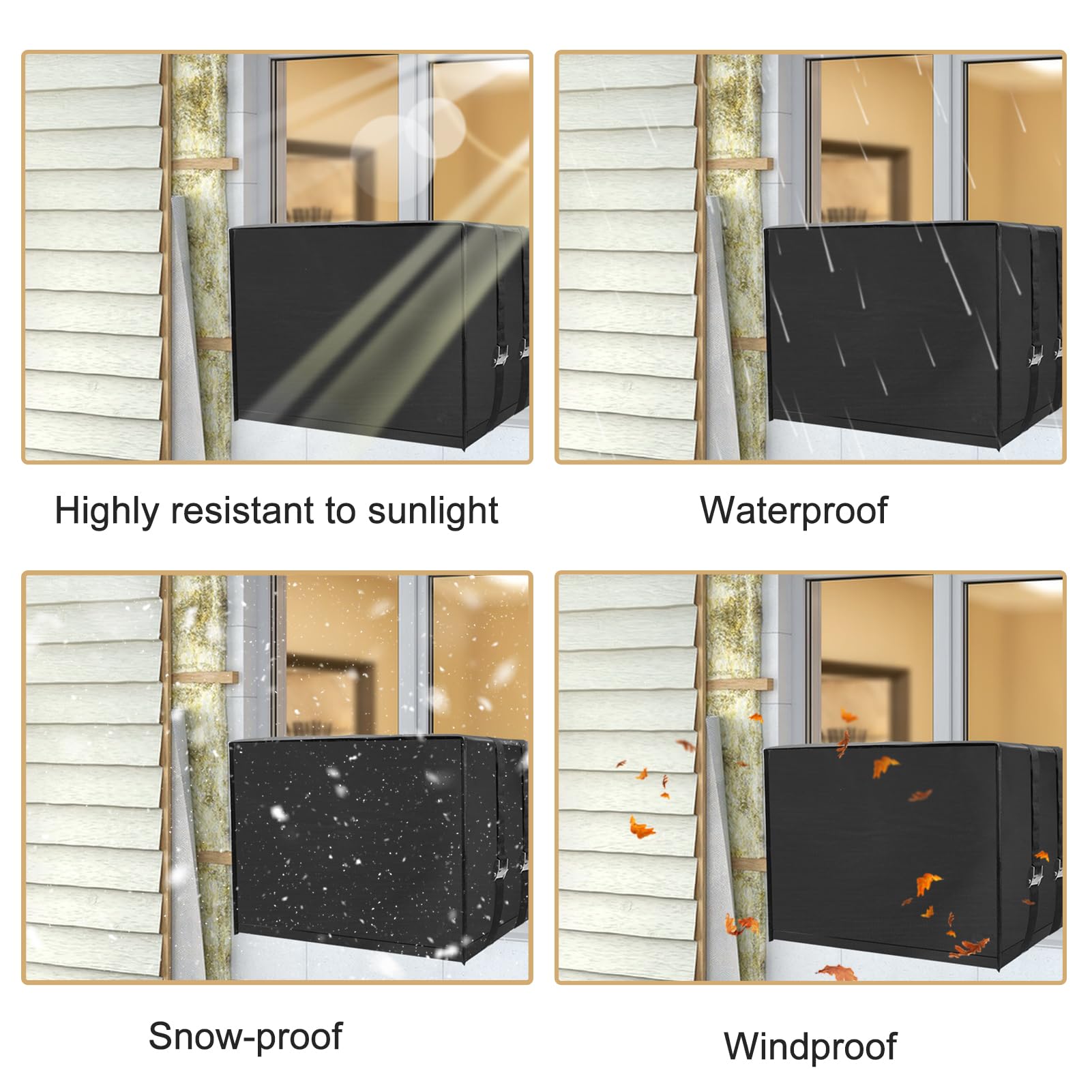 Insulated Air Conditioner Cover for Window Units, 3 Layers Waterproof Insulation Window Ac Cover Black Outdoor AC Protection Covers Dustproof Winter Window AC Cover for Outside Unit 21"L ร 15"H ร 16"D