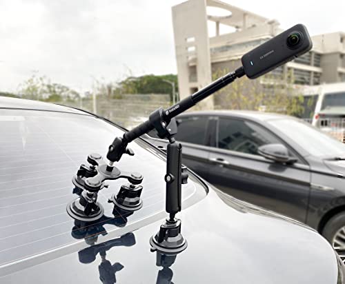 Fotoleey Suction Car Mount for Insta360 x3, x2, One RS Compatible with GoPro Hero 11, Hero 10, Hero 9, Max —Camera Triple Suction Mount Kit for Action Cameras (Stick is Not Included)