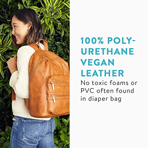 The Honest Company Vegan Leather City Backpack | Diaper Bag with Changing Pad | Black Vegan Leather with Gold Hardware | PVC-Free Lining | 16 x 5 x 18