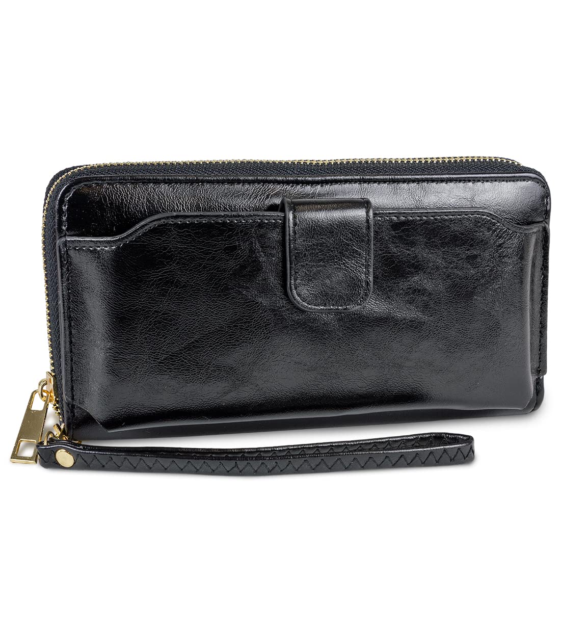 Rebecca & Rifka Glazed Faux Leather Zip Around Wristlet Wallet with Phone Pocket