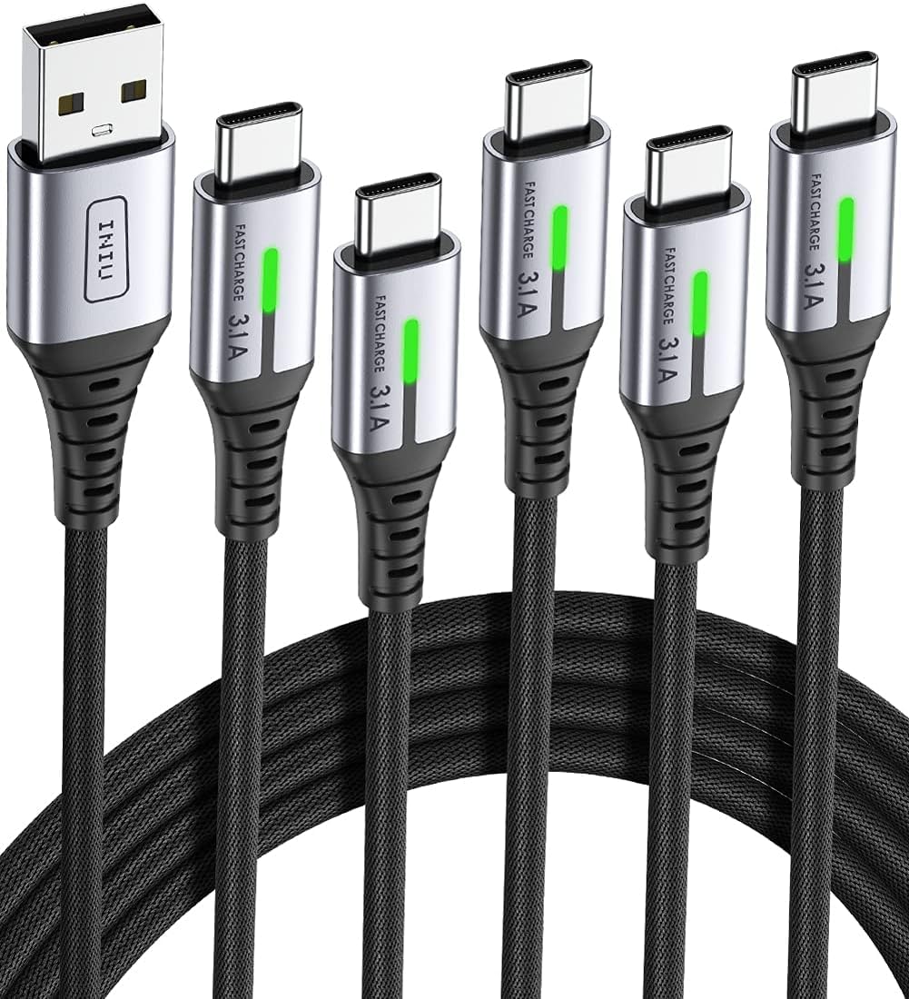 USB C Cable, INIU [5 Pack 3.1A] QC Fast Charging USB Type C Cable, Nylon(3.3+3.3+6.6+6.6+10ft) Phone Charger USB-C Cables for Samsung Galaxy S21 S20 S10 Plus Note 10 LG Google Pixel OnePlus Huawei etc