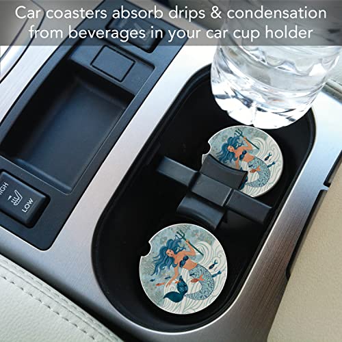 CounterArt Mermaid Island 1 Pack Absorbent Stone Coaster for Vehicle Cup Holder 2.6โ Diameter Manufactured in The USA