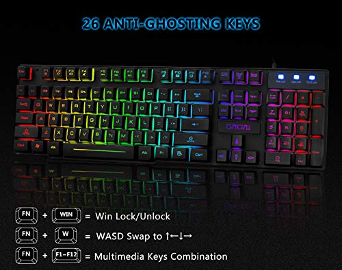 Gaming Keyboard Mouse and Headset with mic Combo USB Wired RGB Backlit Gamer Bundle Compatible with PC Windows 7/8/10/11 Xbox one PS4 PS5(Black)