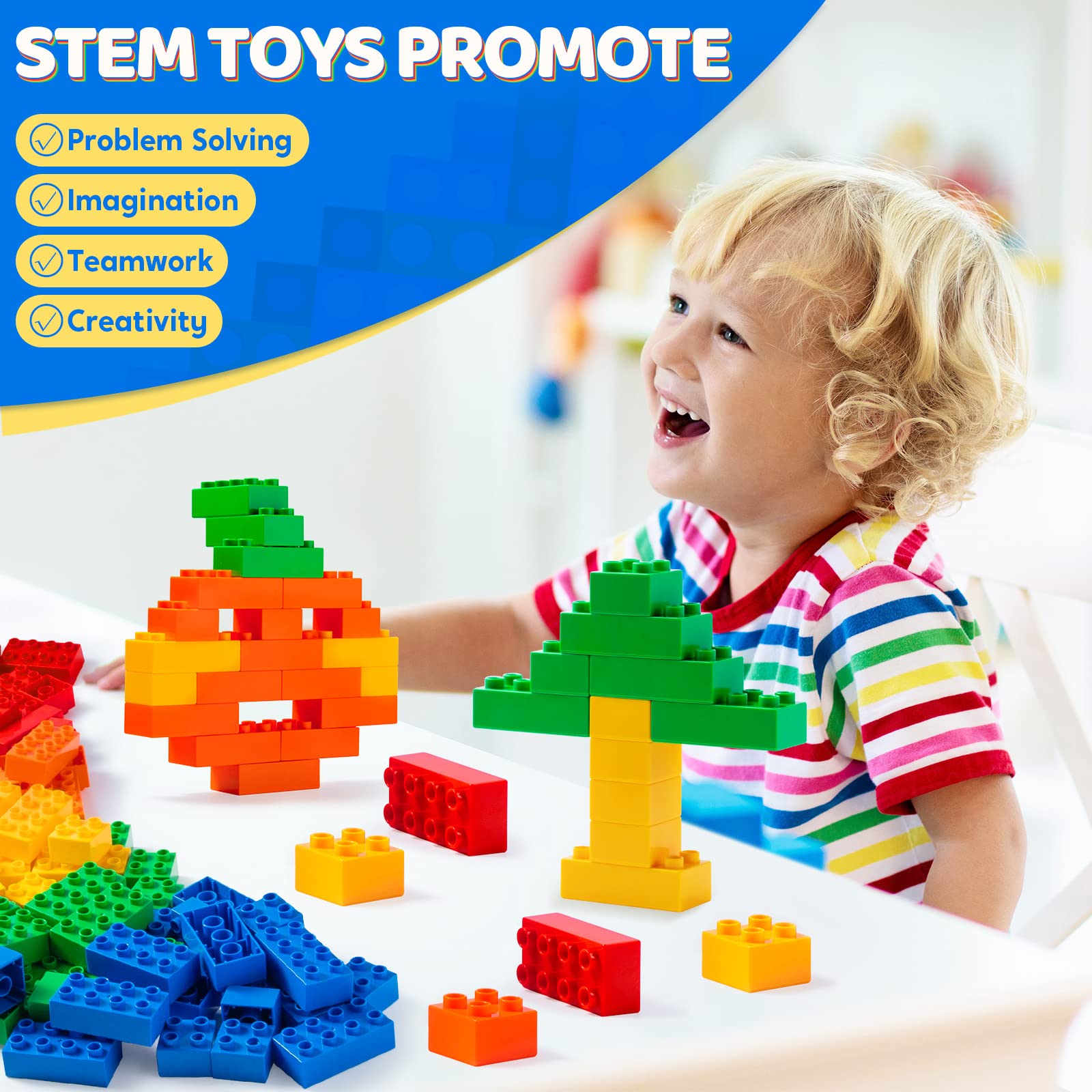 JOYIN 100 Pcs Building Blocks, Building Bricks, Toddler Classic Basic Big Duplicate Blocks, 50 Square and 50 Rectangle Toys Set for Ages 2 3 4 5 Year Old Boys Girls Christmas Birthday Gift