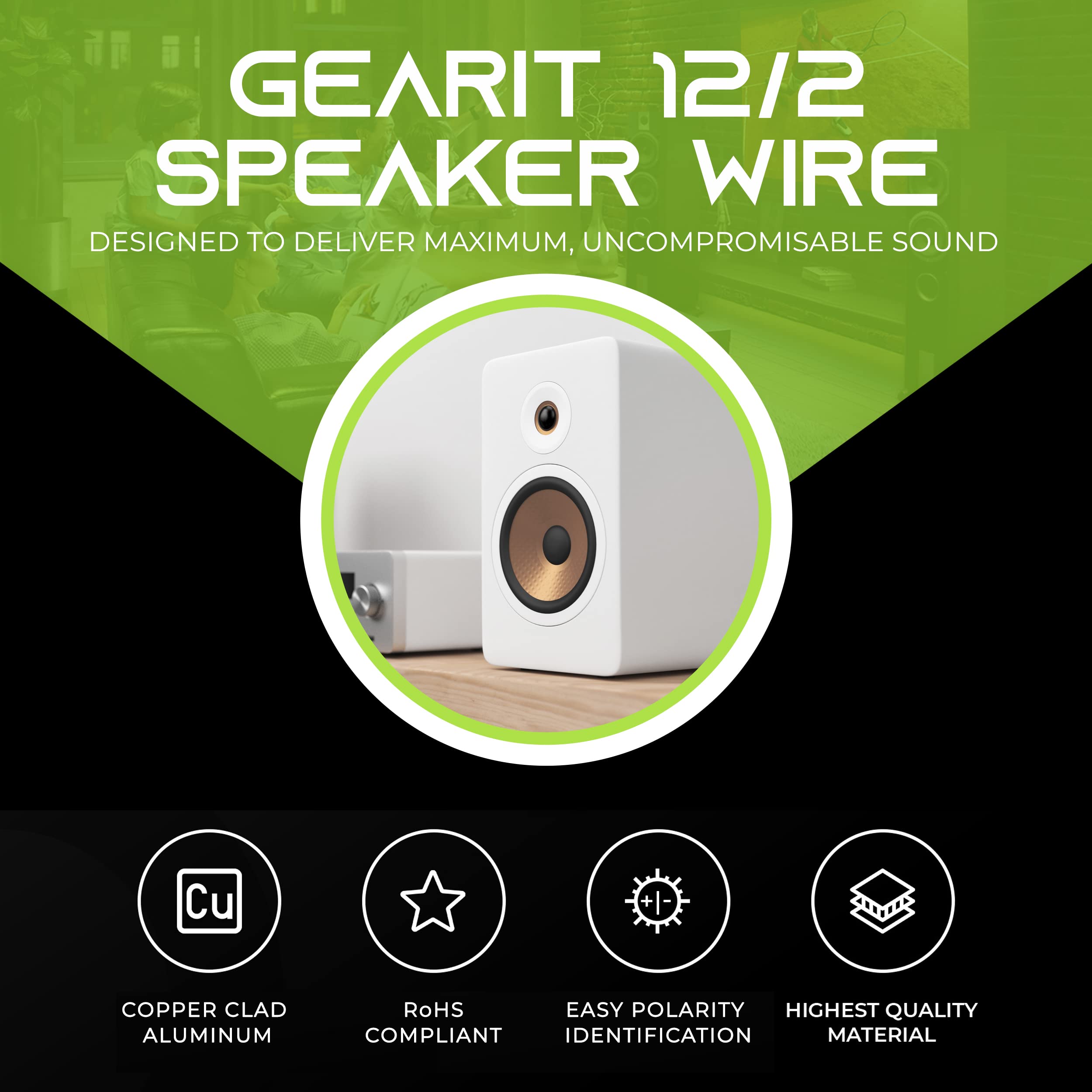 GearIT 12AWG Speaker Wire, Pro Series 12 Gauge Speaker Wire Cable (200 Feet / 60.96 Meters) Great Use for Home Theater Speakers and Car Speakers, White