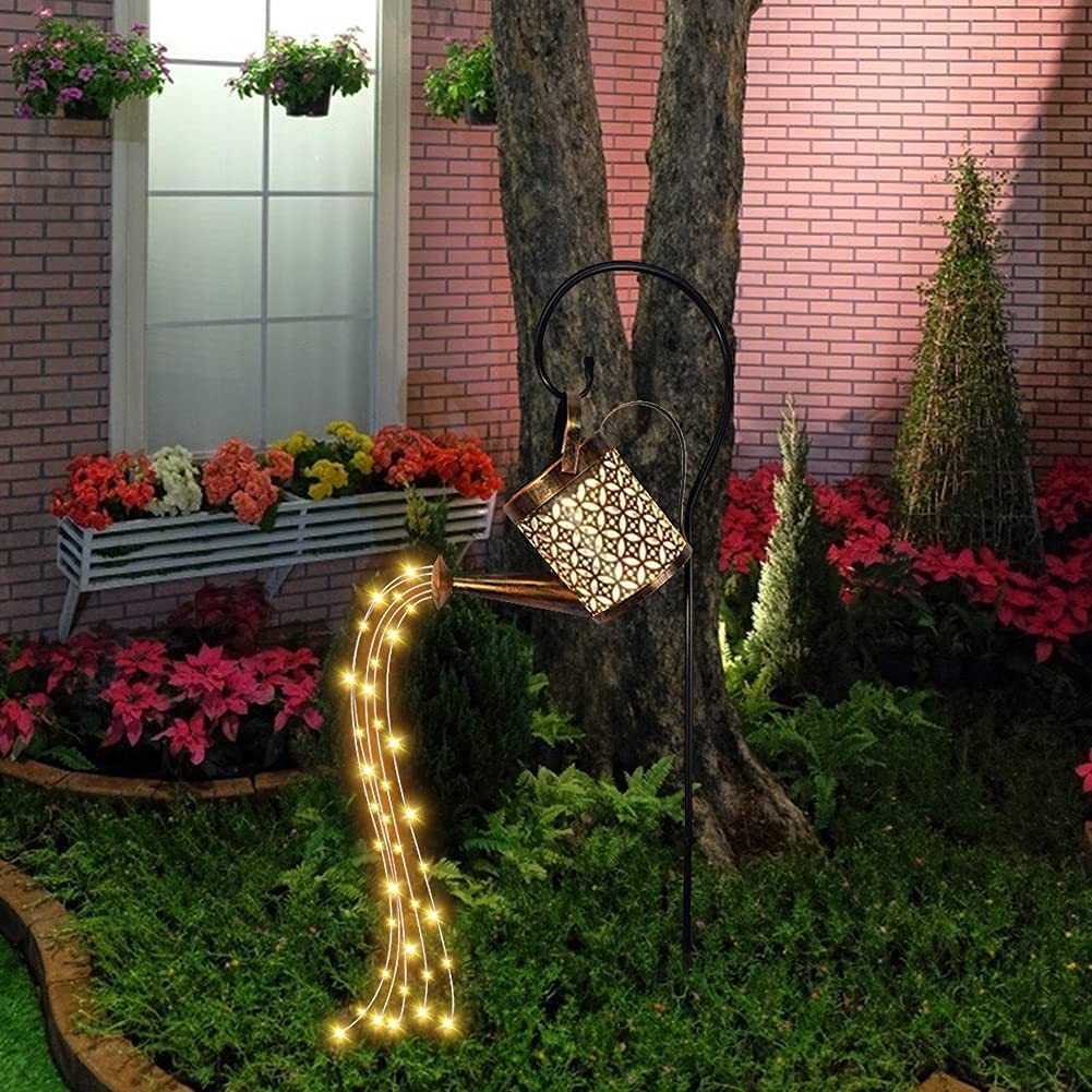 Star Shower Garden Art Light Decoration - Outdoor Hollow Out Watering Can Sprinkler Fairy Lights - Waterproof Twinkle Star Lamp -Starry Copper String Lighting Yard Art Décor