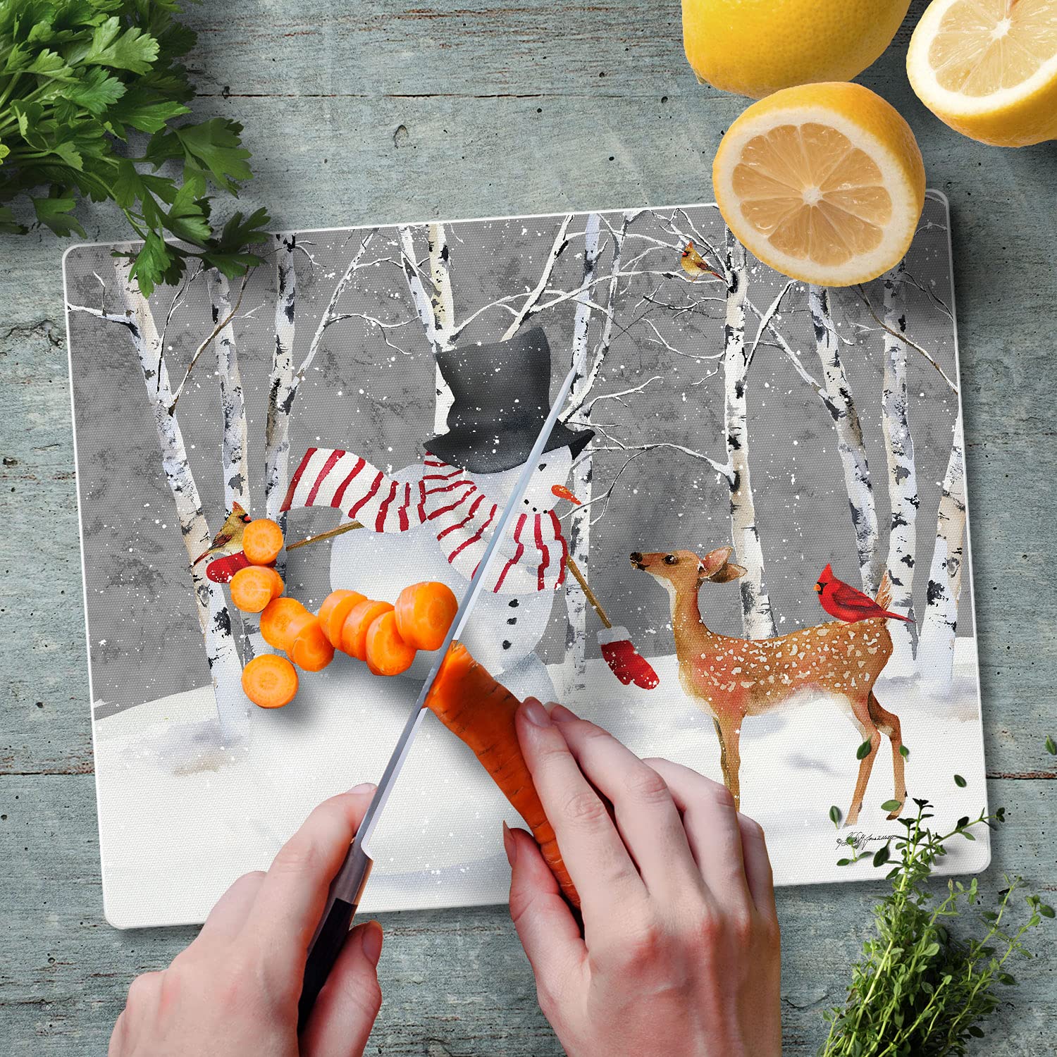 CounterArt Snow Day 3mm Heat Tolerant Tempered Glass Cutting Board 10β x 8β Manufactured in the USA Dishwasher Safe