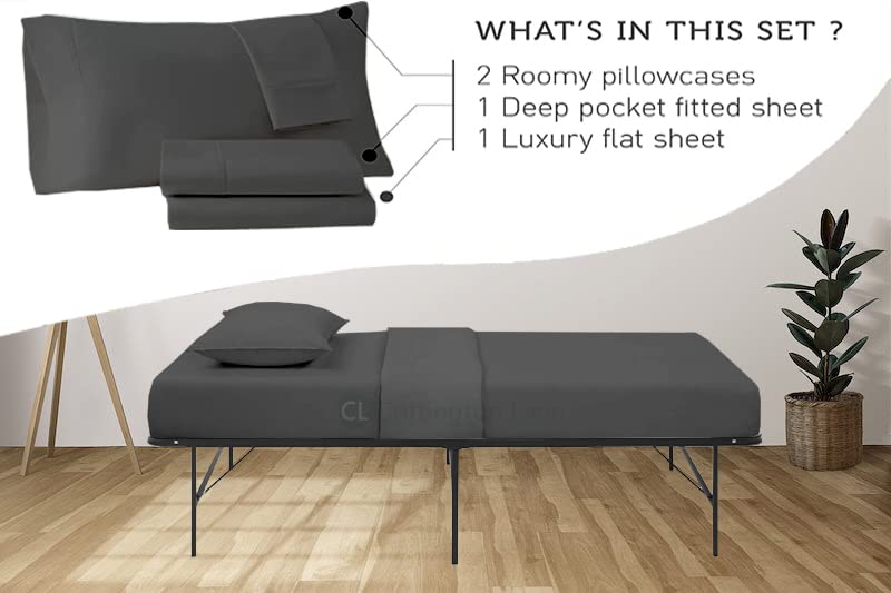 Cot Sheets Set (30" X 75") 4 PCs 400 Tc with 6 Inch Deep Pocket Dark Grey Solid - Cot Sheets for Daycare/Folding Bed/Rollaway Bed/Camp Bunk Beds/RVs/Guest Beds cot Sheet Set