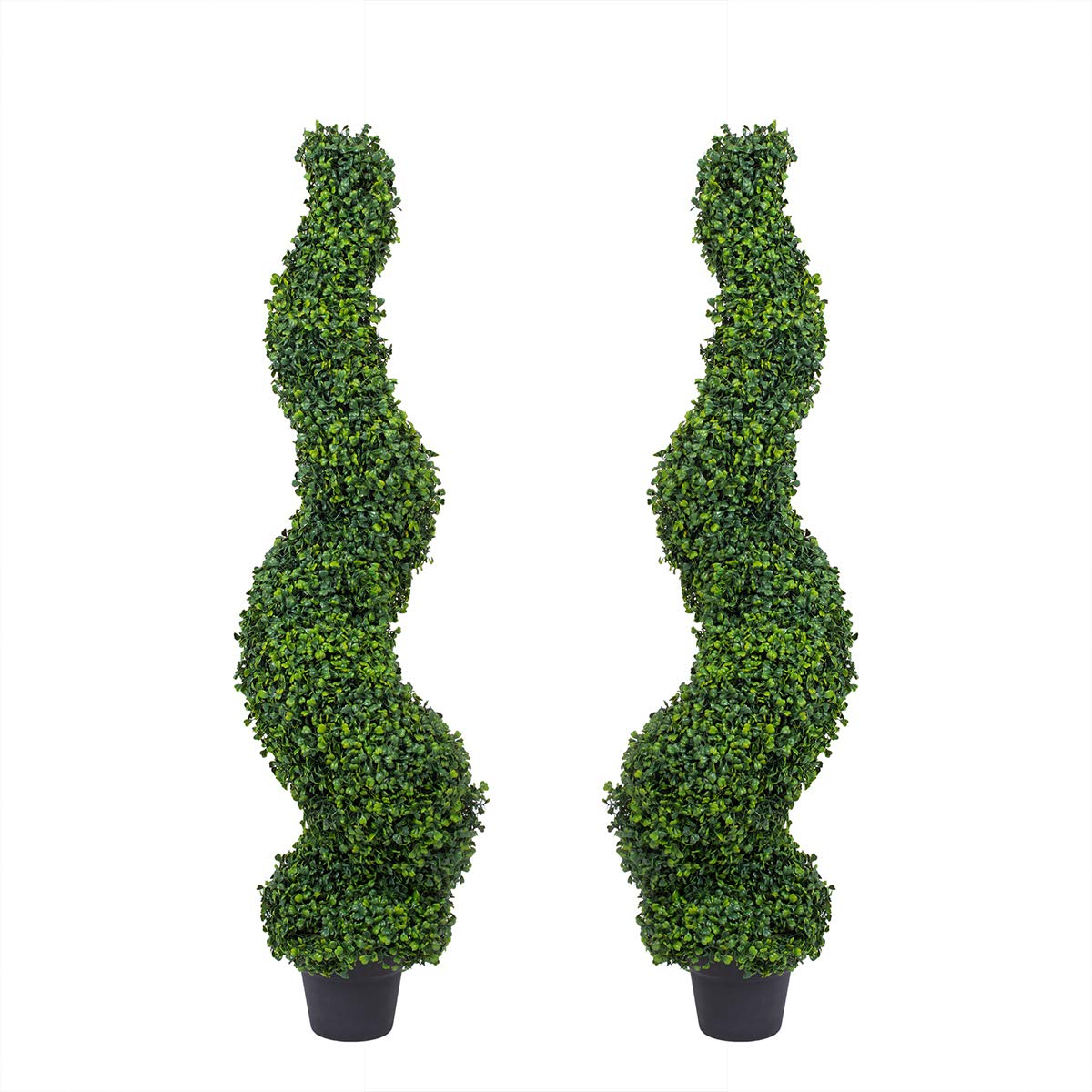 Azoco 4ft Topiary Trees Artificial Outdoor 2 Pack Spiral Boxwood Potted Plants for Home Office Front Porch Indoor Decor Set of 2