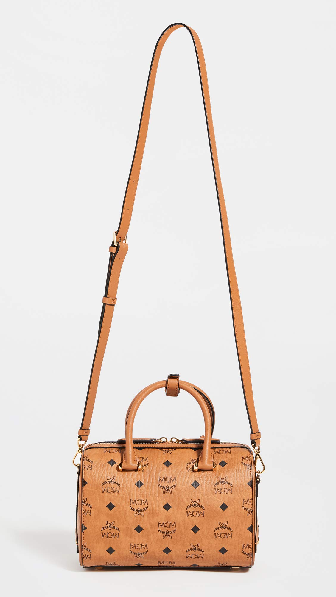 MCM Women's Essential Visetos Original Boston 23 Bag, Cognac, Brown, Tan, Print, One Size