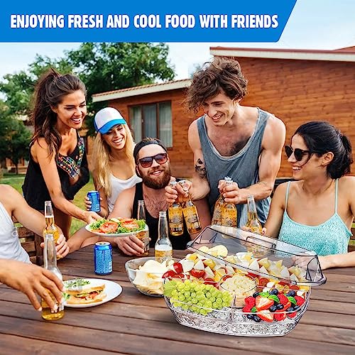 INNOVATIVE LIFE Fruit Trays for Serving for Party, 15 Inch Appetizer Serving Tray on Ice,Party Platters for Serving Food, Clear