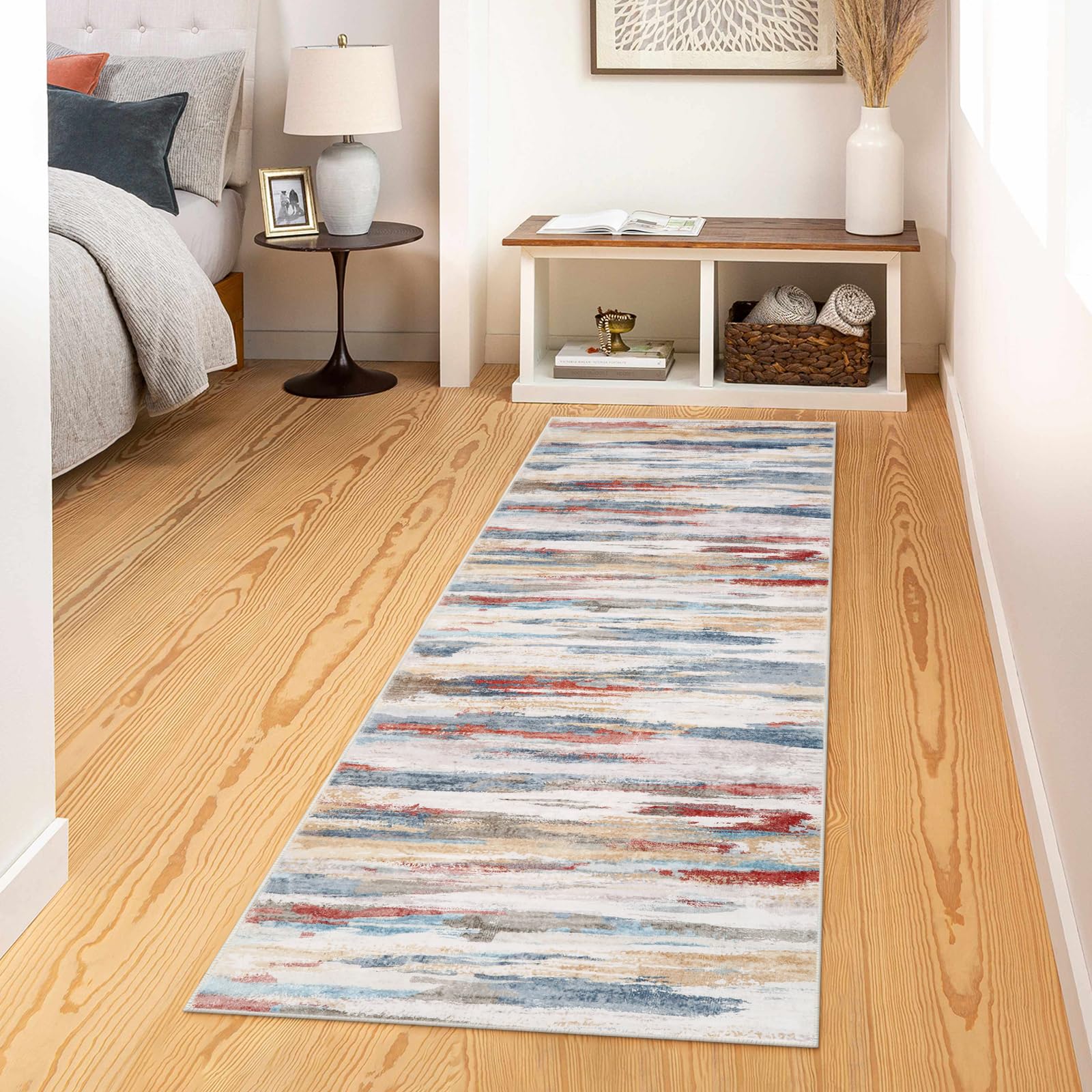 Collive Washable Runner Rug 2x6 - Colorful Striped Bathroom Runner Rugs Non Slip Runners for Hallway Modern Abstract Bedroom Runner Rug Floor Carpet for Kitchen Laundry Entryway