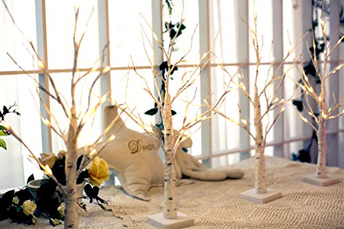 EAMBRITE Home Decorations Light Up Tree Indoor,Set of 4, Battery Operated Tabletop Birch/Bonsai Tree Led Lights Money Tree Wedding Party (2FT / Warm White)