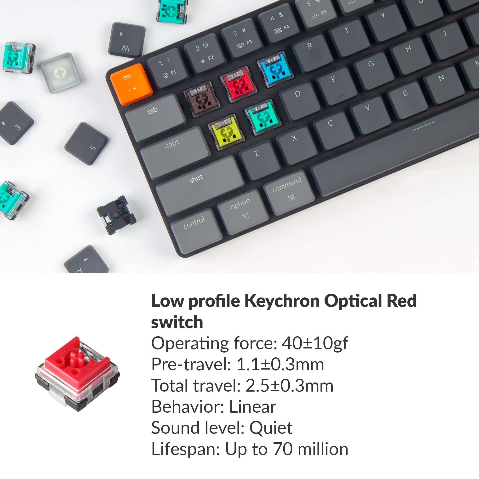 Keychron K7 65% Layout 68-Key Ultra-Slim RGB Backlit Hot-swappable Computer Keyboard for Mac Windows, Wireless Bluetooth/Wired USB Mechanical Keyboard with Low-Profile Optical Blue Switch