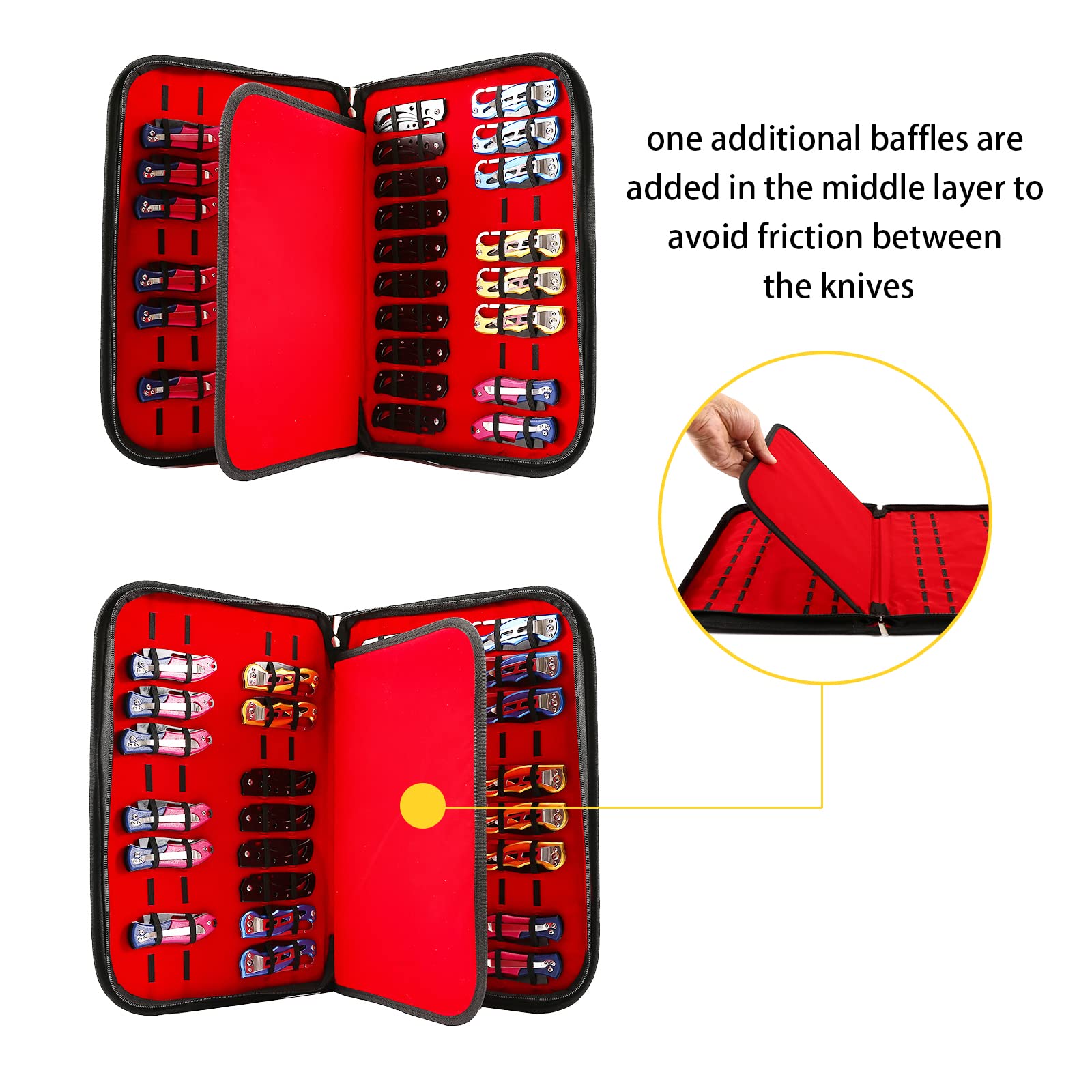 ATAZUA Knife Storage Bag with 40 Slots Waterproof PU Pocket Knife Storage Case Small Knife Display Case PU Knife Cases 15 x 24 inch
