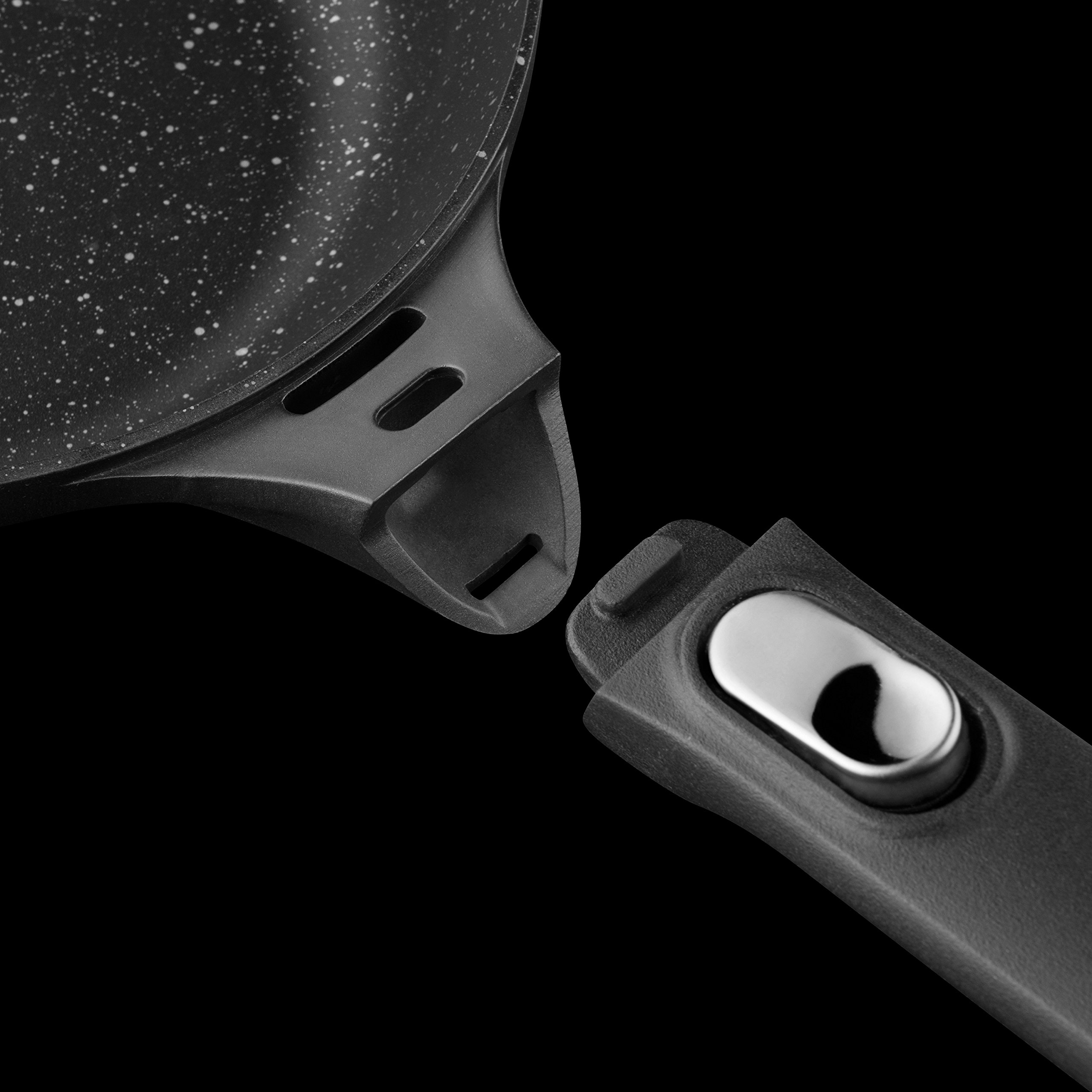 Berghoff GEM Non-stick Cast Aluminum 3Pc Fry Pan Set, Black, Stay-cool Detachable Handle Ferno-Green, PFOA Free Coating Induction Cooktop Compatible