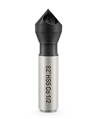Countersink Drill Bit, TiAlN Coatied M35 Cobalt Steel Bit, 82 Degree Point Angle, 3/8" Round Shank, 1/2" Body Diameter for Hard Metal Wood Plastic Glass Deburring Chamfer Tool (82 Degree)