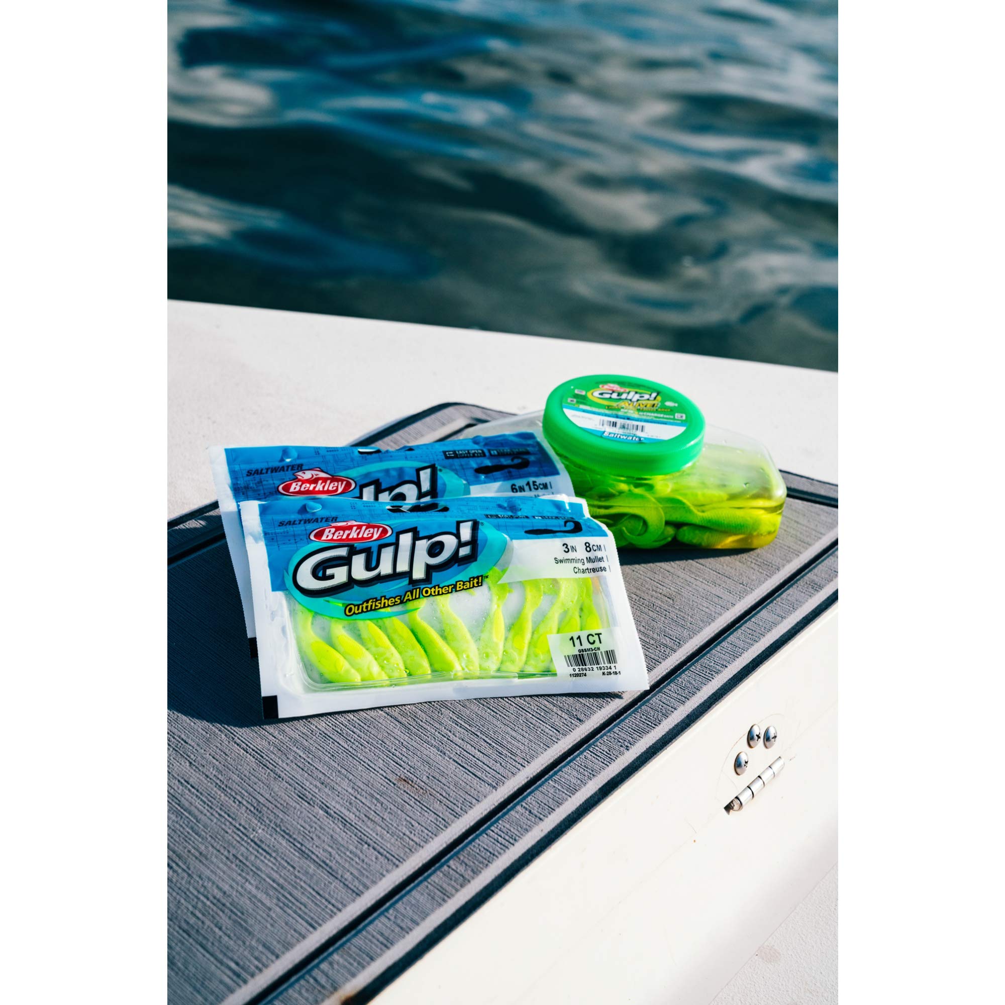 Berkley Gulp! Alive! Swimming Mullet Soft Fishing Bait, Pearl White/Chartreuse, 3in - Pint 4x7