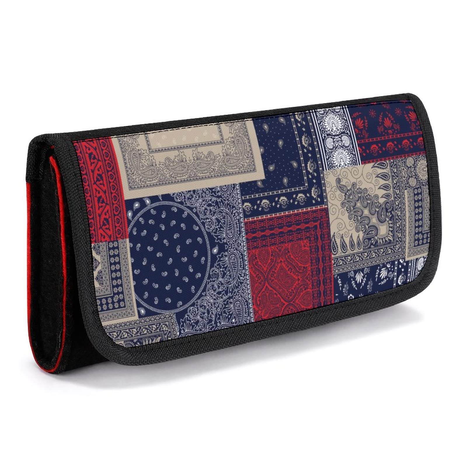Bandanna Patchwork Pattern Carrying Bag Compatible with Switch Protective Case Slim Felt Pouch with 5 Game Cartridges Holders