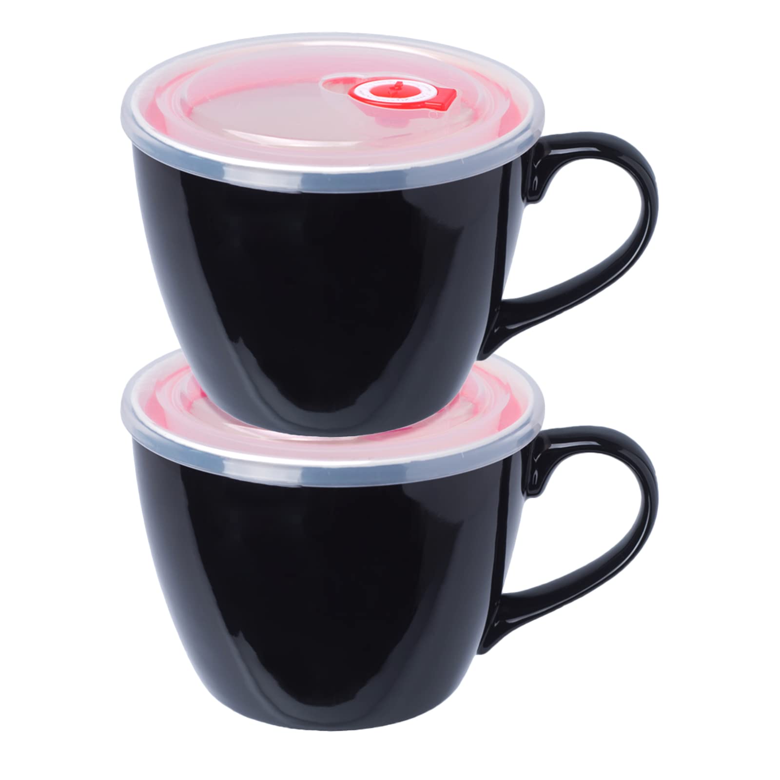 BOWLLER 30oz Black Porcelain Bowl with Lid and Handle for Soup, Salad, Cereal and Instant Noodles, Soup Mug with Heat Preservation Handle