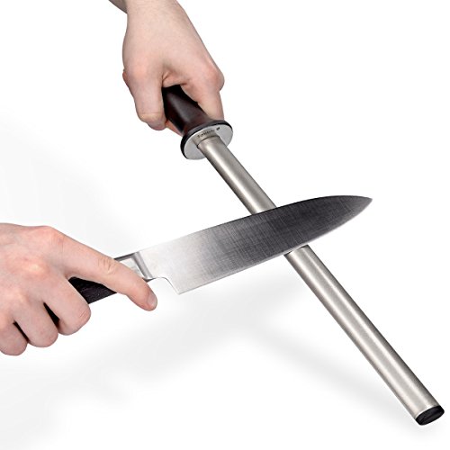 Navaris Diamond Sharpening Steel - 12" (31cm) Oval Knife Rod Sharpener for Honing Kitchen Knives - Lightweight and Durable for Home or Pro Use