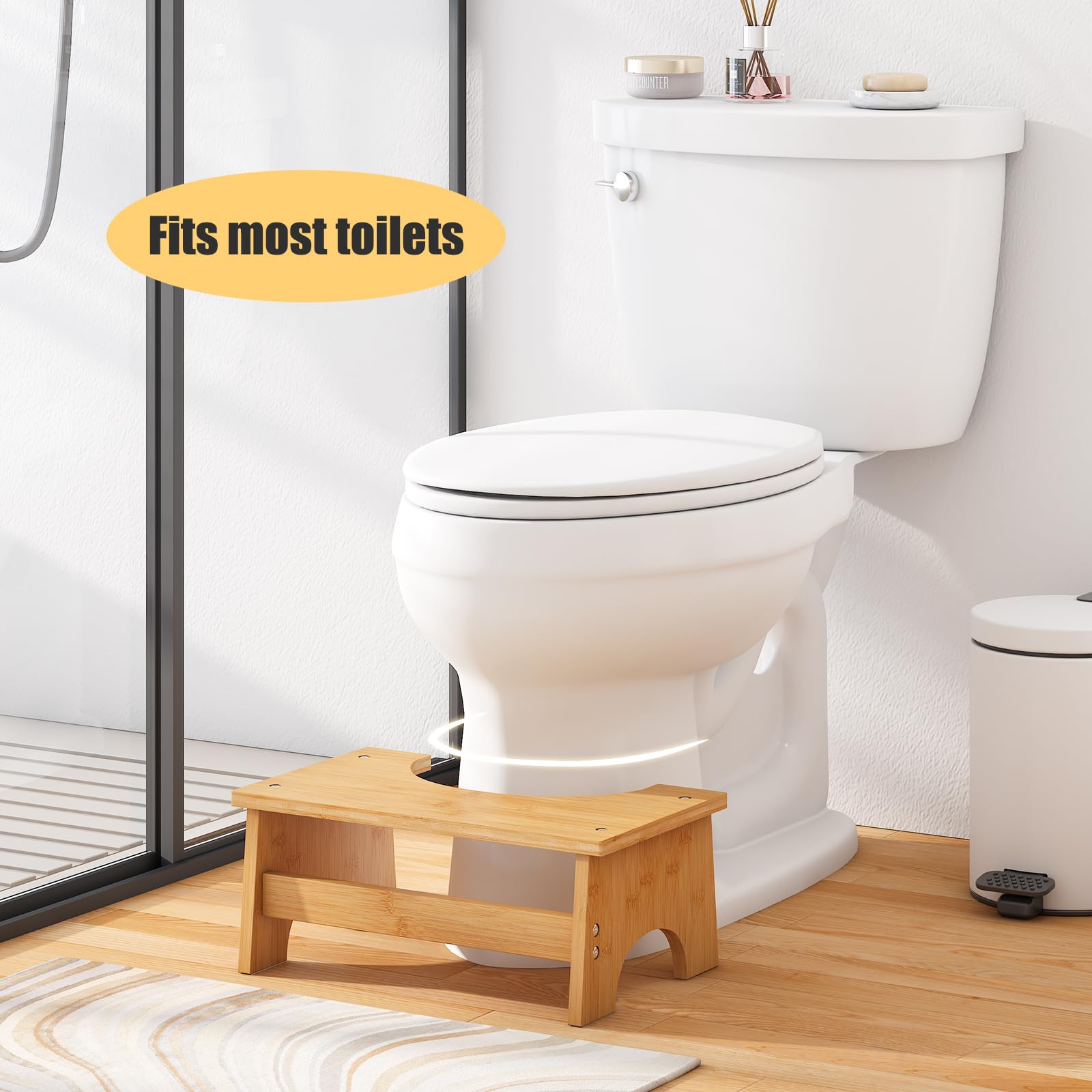 Bamboo Toilet Stool Poop Stool for Adults, Step Stool,Poop Stool for Bathroom, Waterproof and Non Slip Squat Stool Adult Bamboo Toilet Stool (6.7ββH)