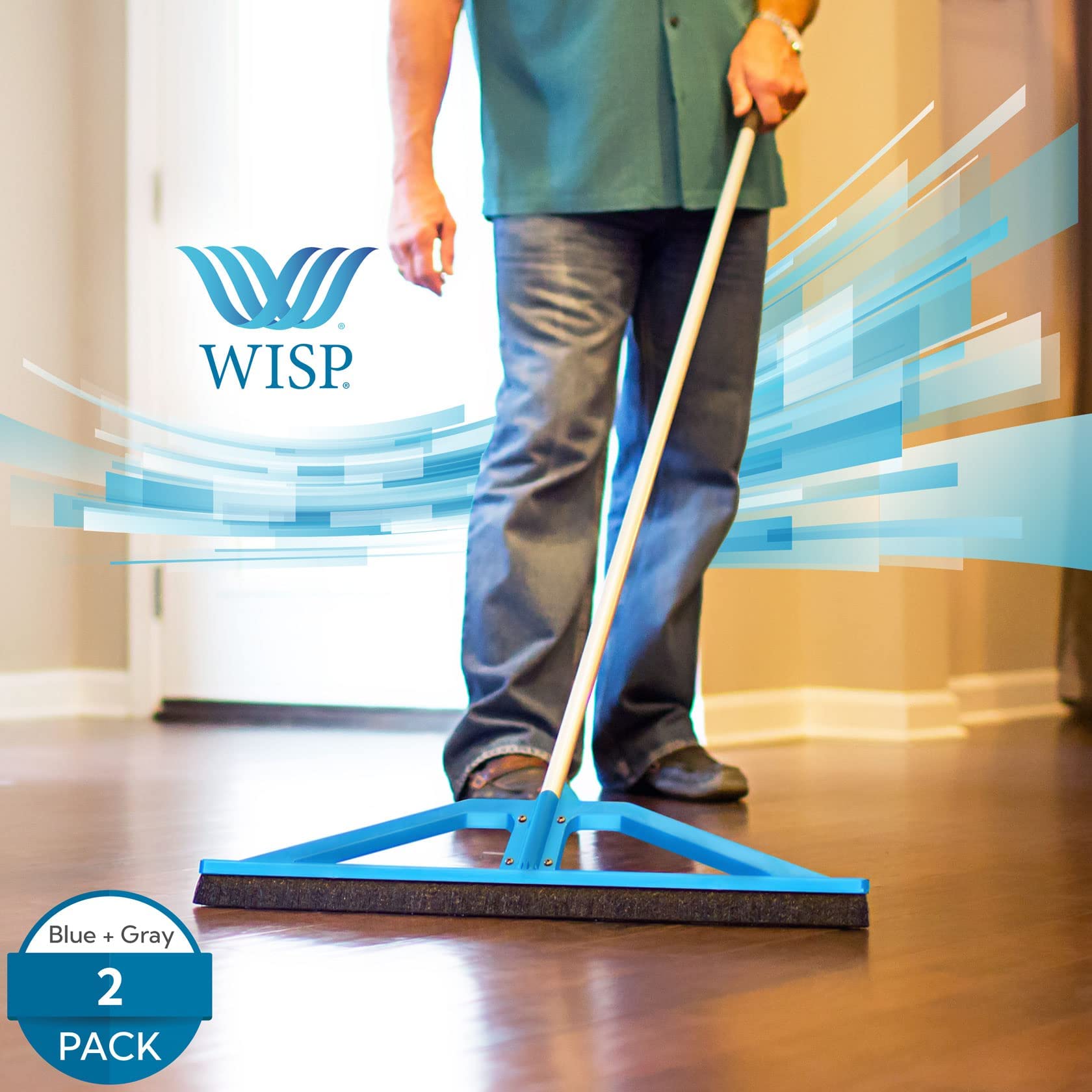 bigWISP Gray and Blue 2-Pack Lightweight 24" Push Broom Outdoor Indoor Multi-Surface - Stiff Bristle Seal Technology and Adjustable Handle