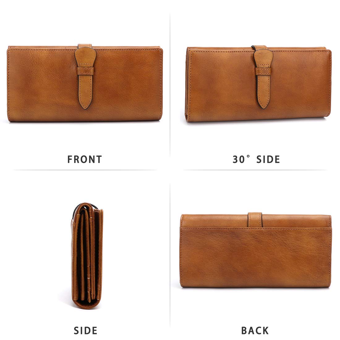 Genuine Leather Wallet Women long Purse Clutch Vintage Cowhide Handmade Card Holder Organizer (Brown)