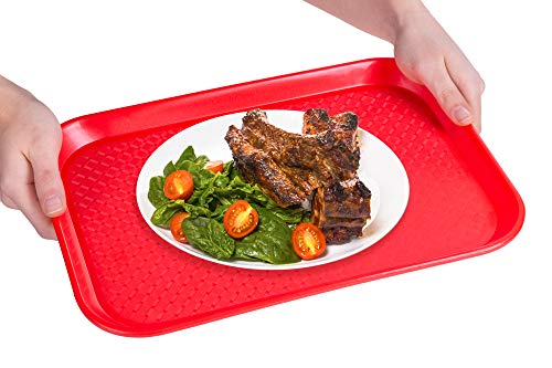 Fast Food Cafeteria Tray | 12 x 16 Rectangular Textured Plastic Food Serving TV Tray | School Lunch, Diner, & Commercial Kitchen Restaurant Equipment (Red)