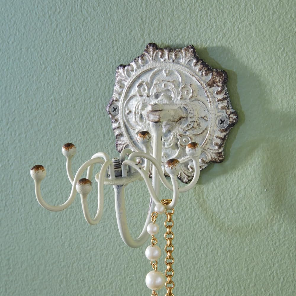 Colonial Tin Works French Cottage Spinning Wall Hook, 4.5-inch Height, Wall Hanging Organizer, White, 370952