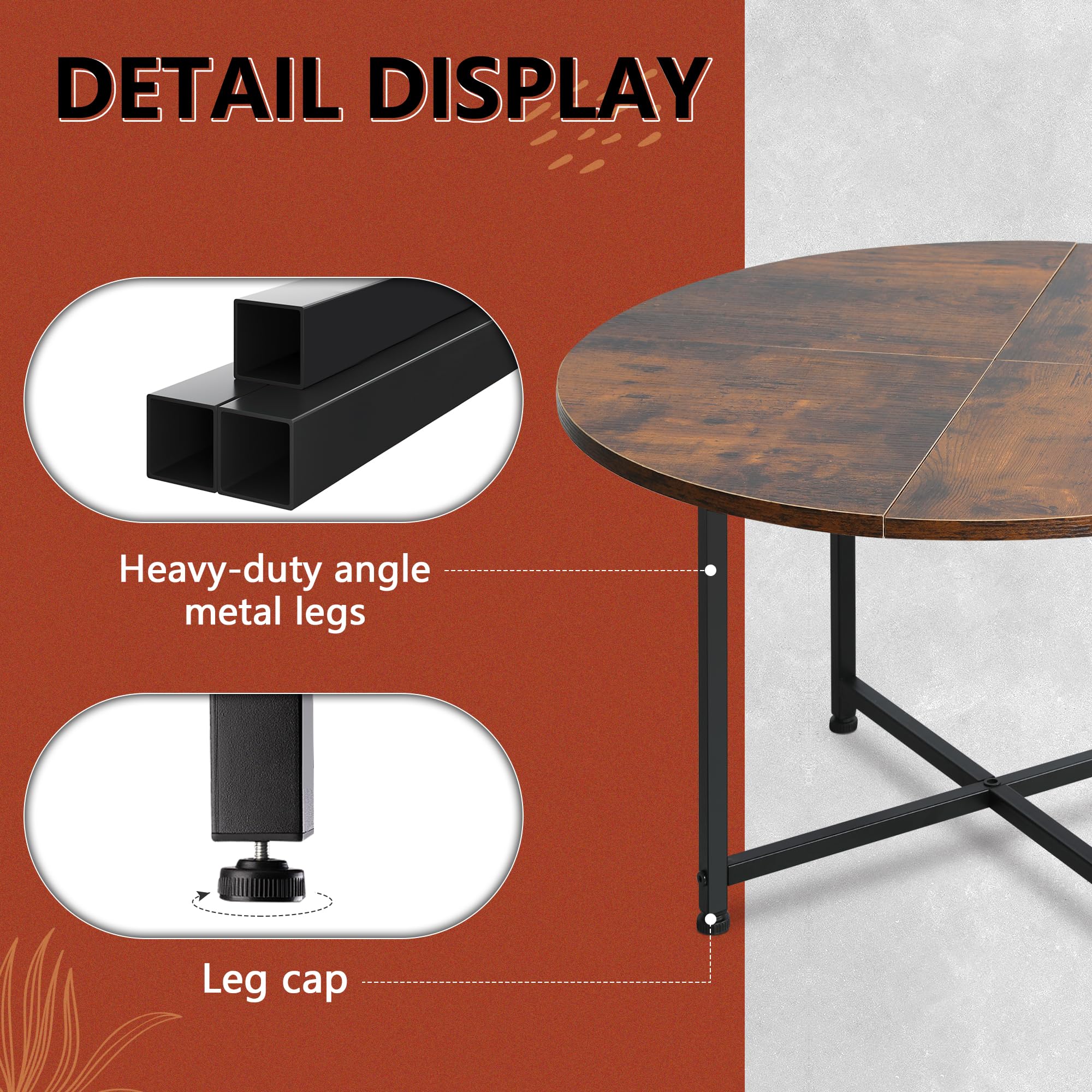 SENIG Round Coffee Table, 2-Tier Coffee Table with Storage Shelf for Living Room, Center Table for Small Spaces, Rustic Brown