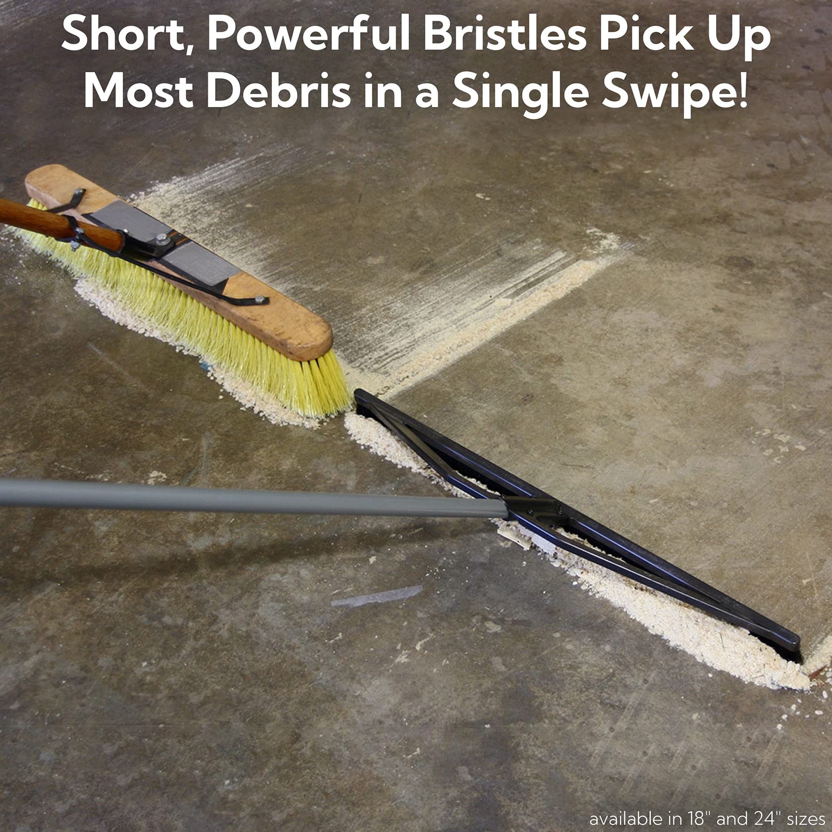 bigWISP, Lightweight Push Broom Outdoor Indoor Multi-Surface - Stiff Bristle Seal Technology and Adjustable Handle (Gray, 18")